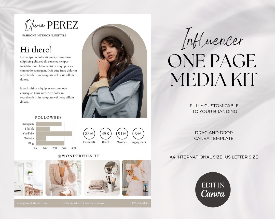 1 Page Media Kit Template | One Page Media Kit Influencer |digital Download Template | Printable ...