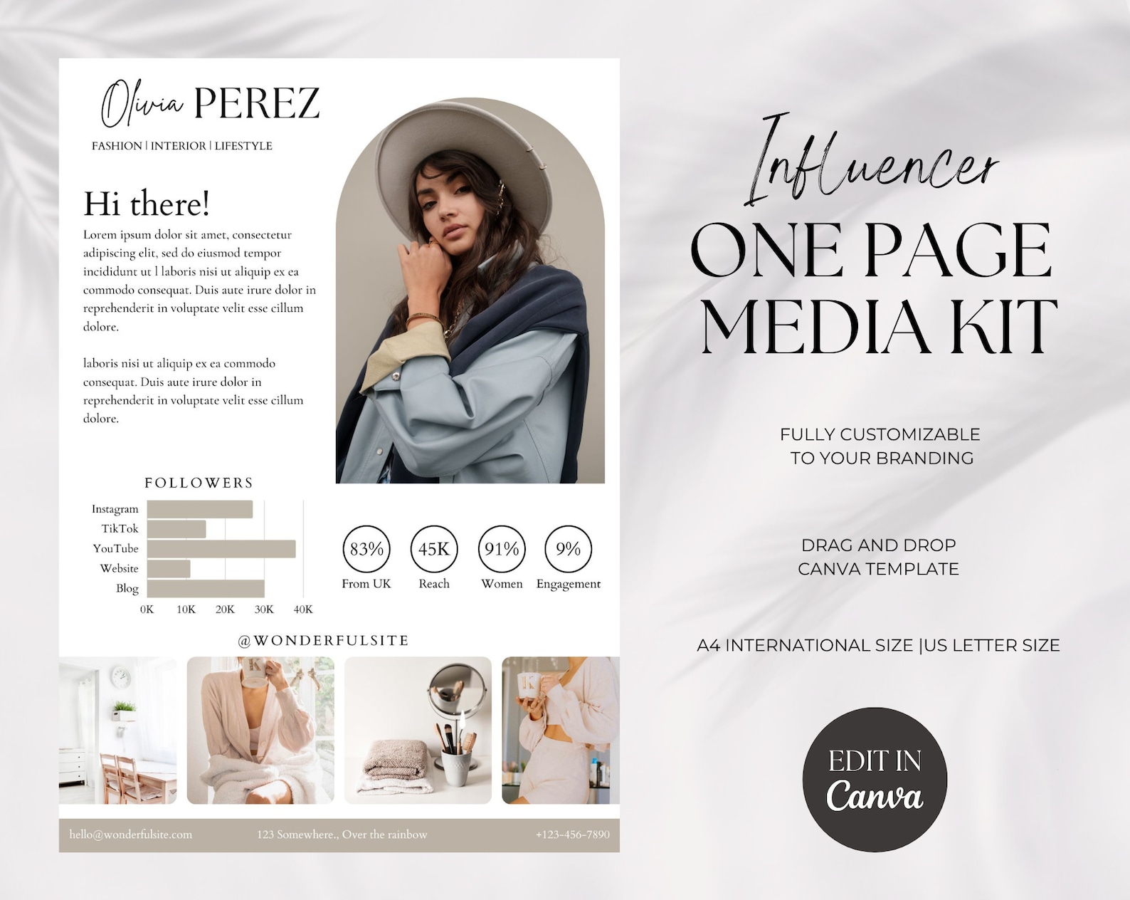 1 Page Media Kit Template | One Page Media Kit Influencer |digital ...
