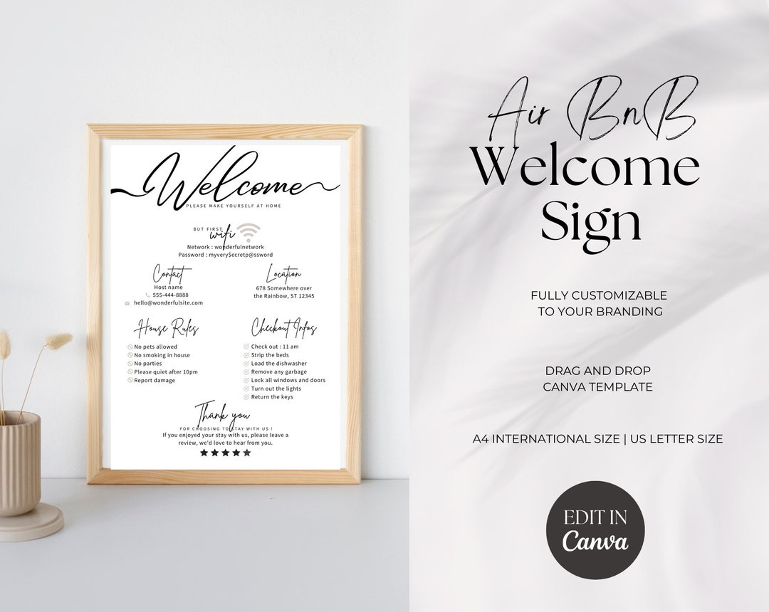 Airbnb Welcome Sign Template Guest Arrival Poster Airbnb Template ...