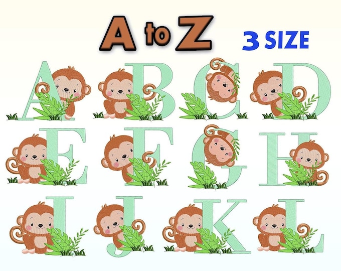 Baby Monkey Alphabet Embroidery Design Bundle - Monkey Font Embroidery ...