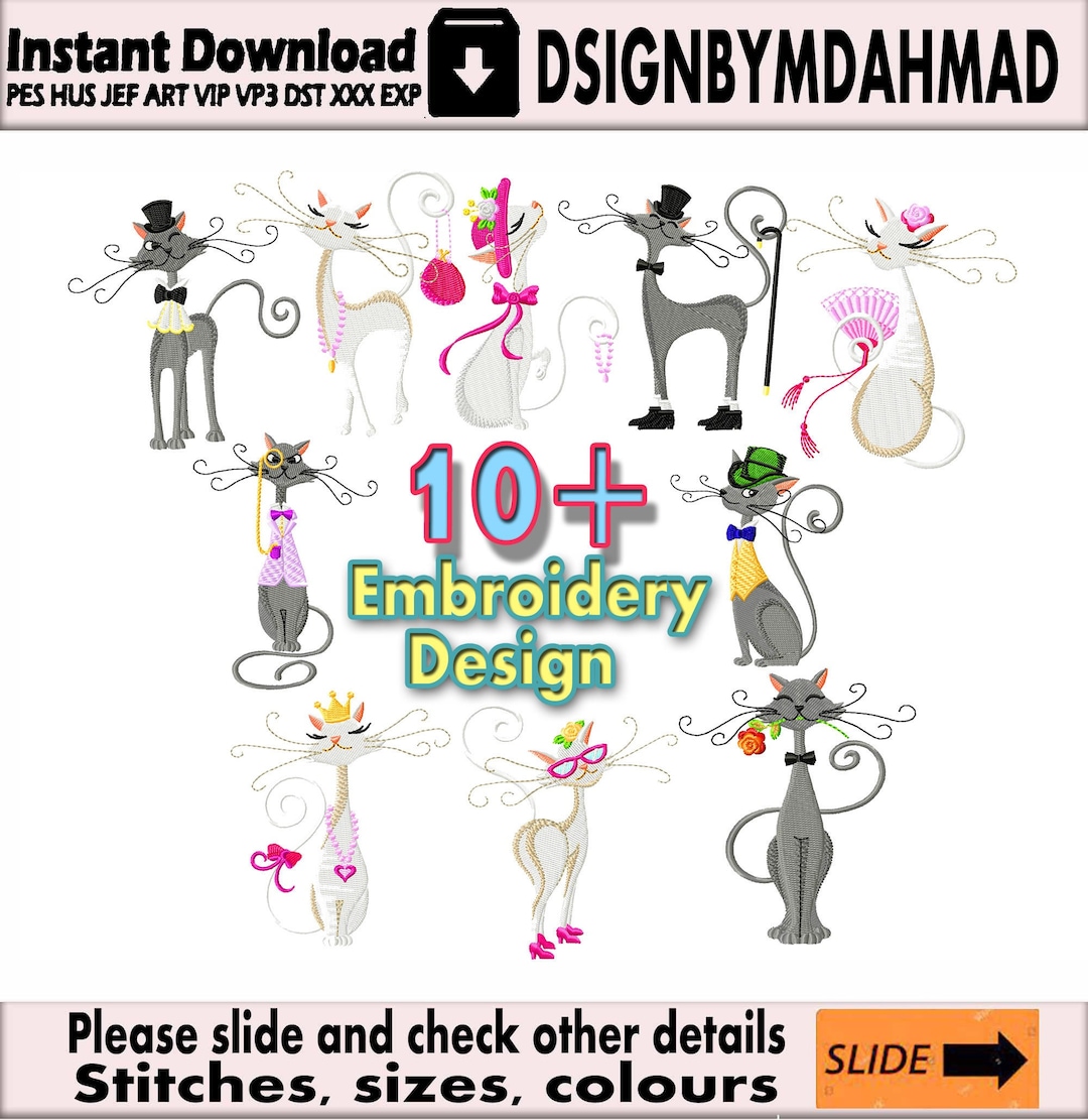 10 Floral Cat Embroidery Design - Animal Embroidery Designs Machine ...