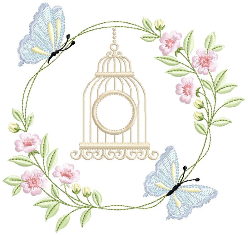 Butterfly Cage Embroidery Design Bundle - Butterfly Nest Wreath ...