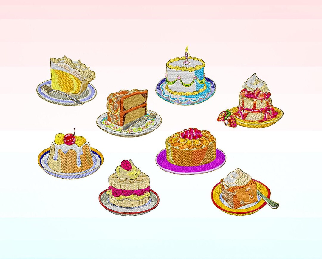Cake in Plate Embroidery Design Bundle - Pastries Embroidery Designs ...