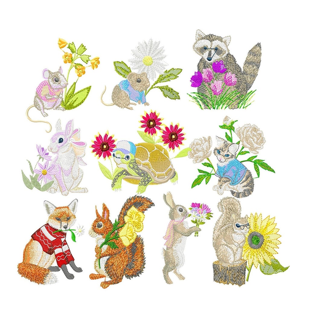 10 Cute Animals Embroidery Design - Flowers Embroidery Designs Machine ...