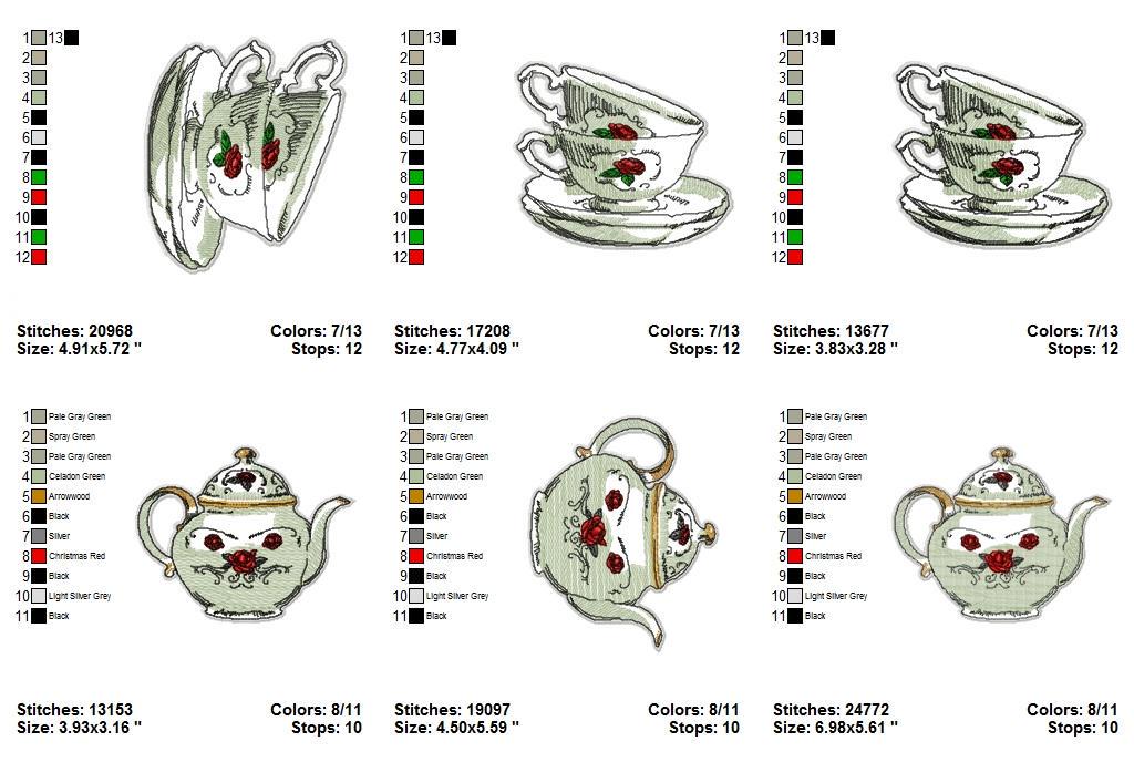 Tea Cups Embroidery Design Bundle Kitchen Embroidery Designs Machine ...