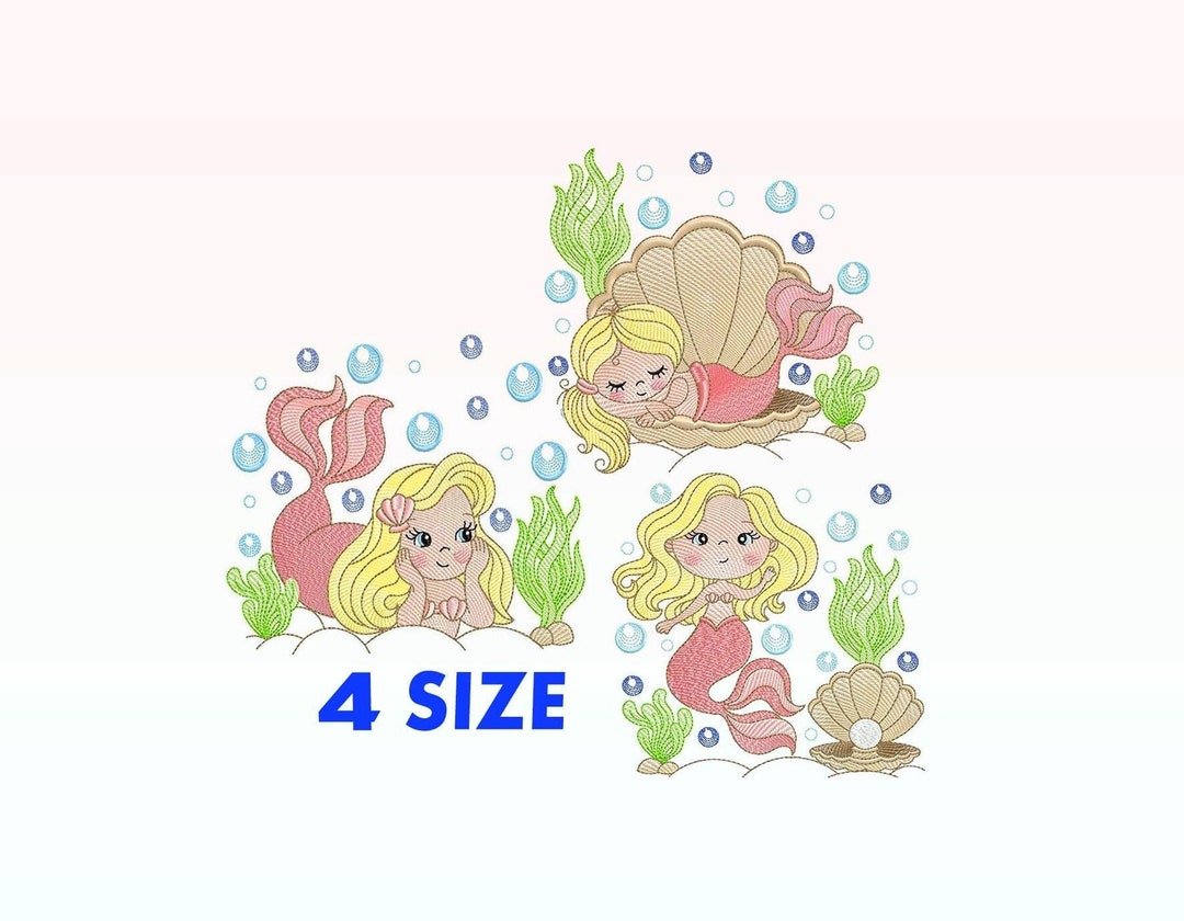 Cute Mermaid Girl Embroidery Design Bundle - Sea Fairy Embroidery ...