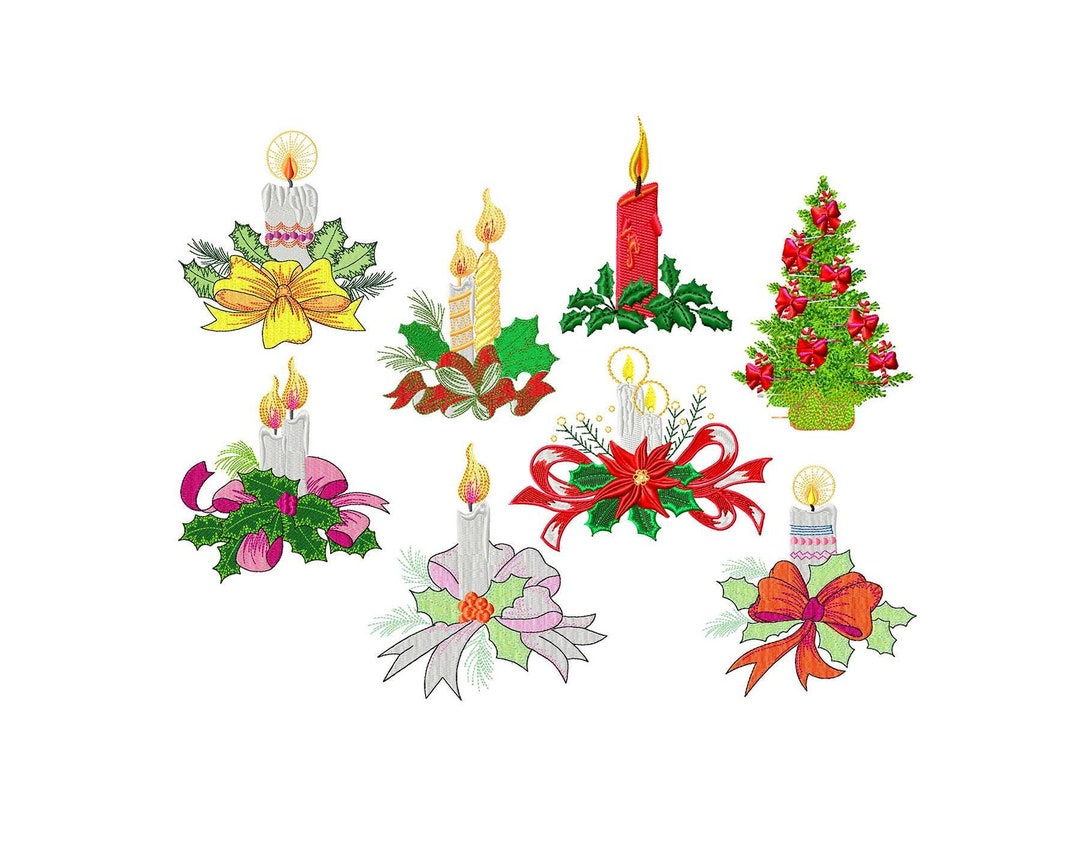 8+ Candle Embroidery Design Bundle - Christmas Candle Embroidery ...