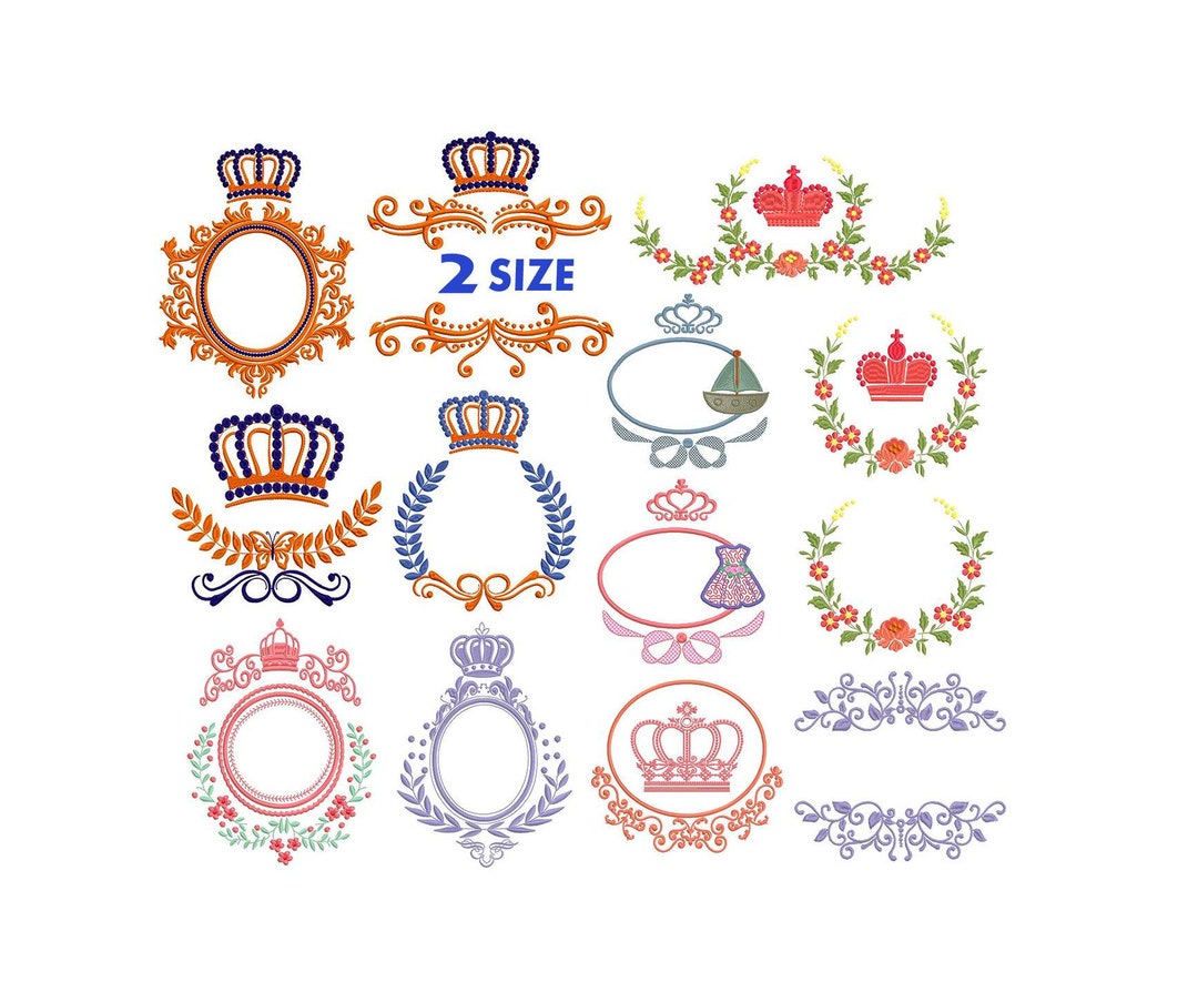 Royal Crown Frame Embroidery Design Bundle - Floral Crown Monogram ...