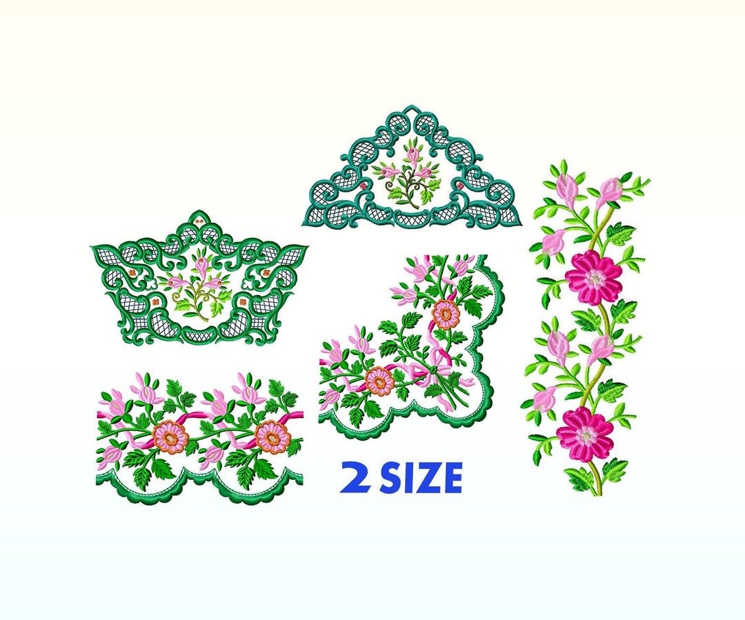 Floral Border Embroidery Design Bundle - Floral Corner Embroidery ...