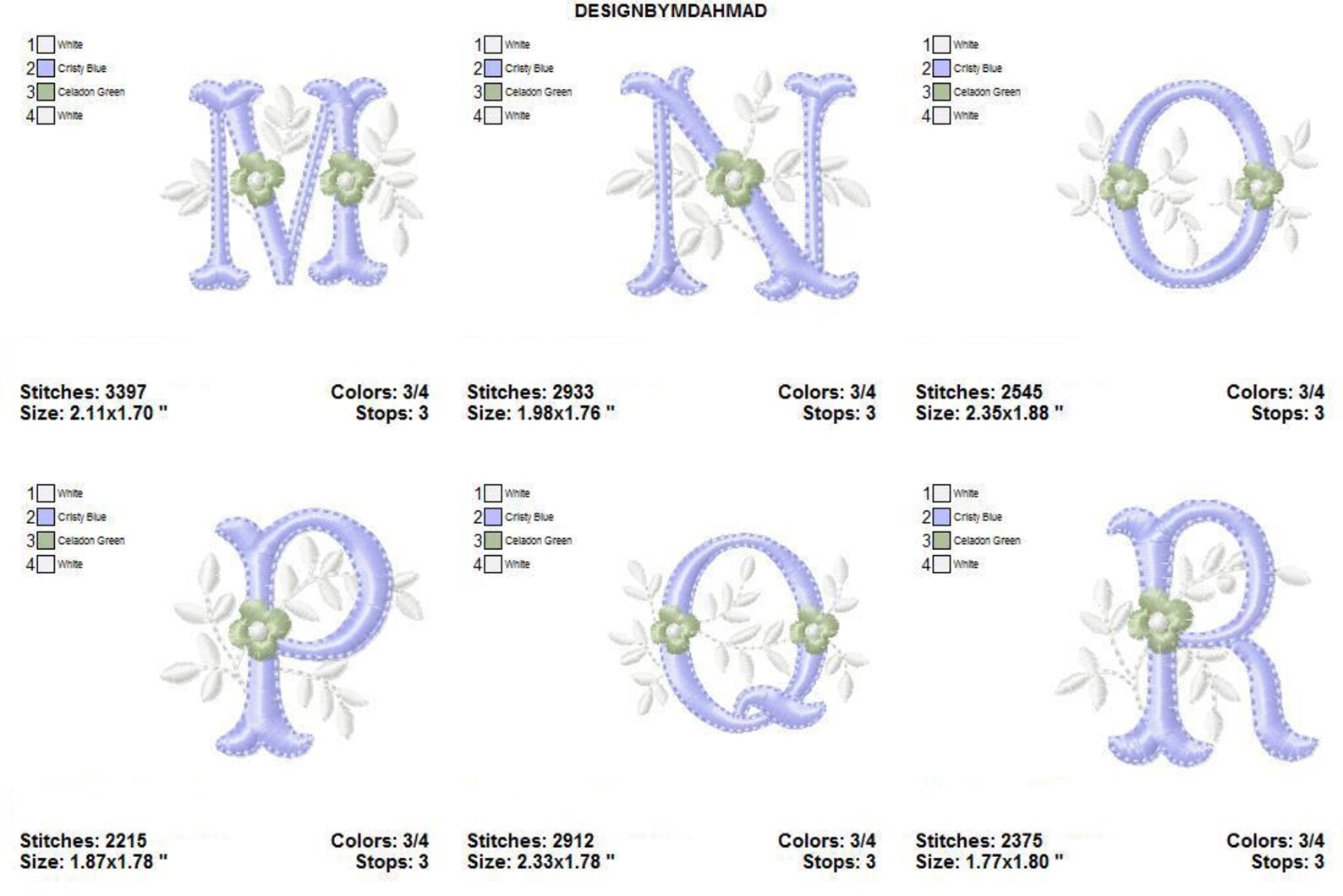 Floral Alphabet Embroidery Design Bundle - Floral Monogram Font ...
