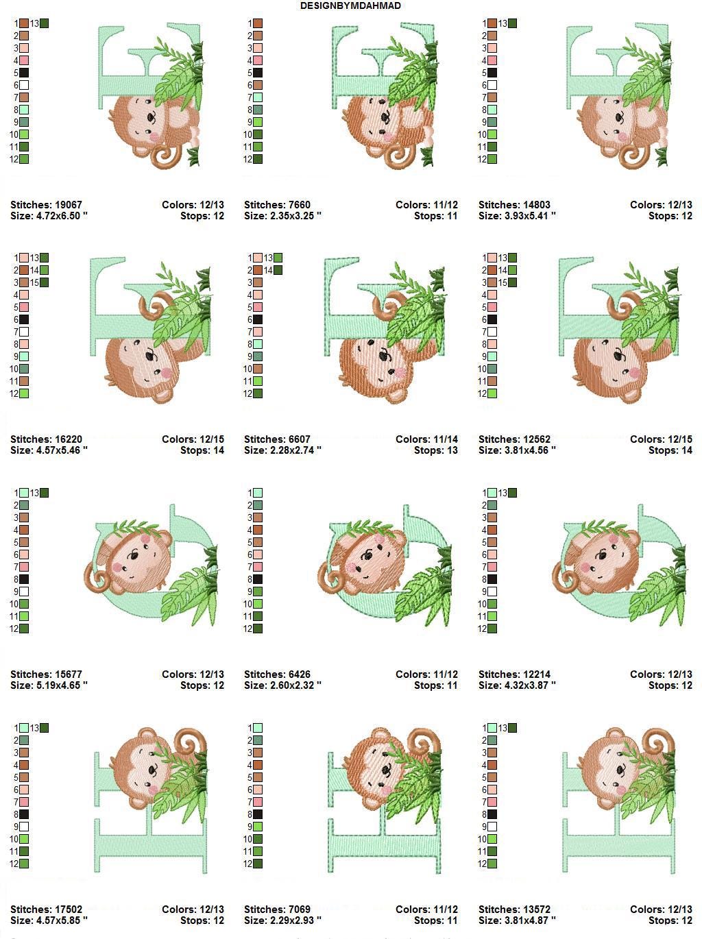 Baby Monkey Alphabet Embroidery Design Bundle - Monkey Font Embroidery ...