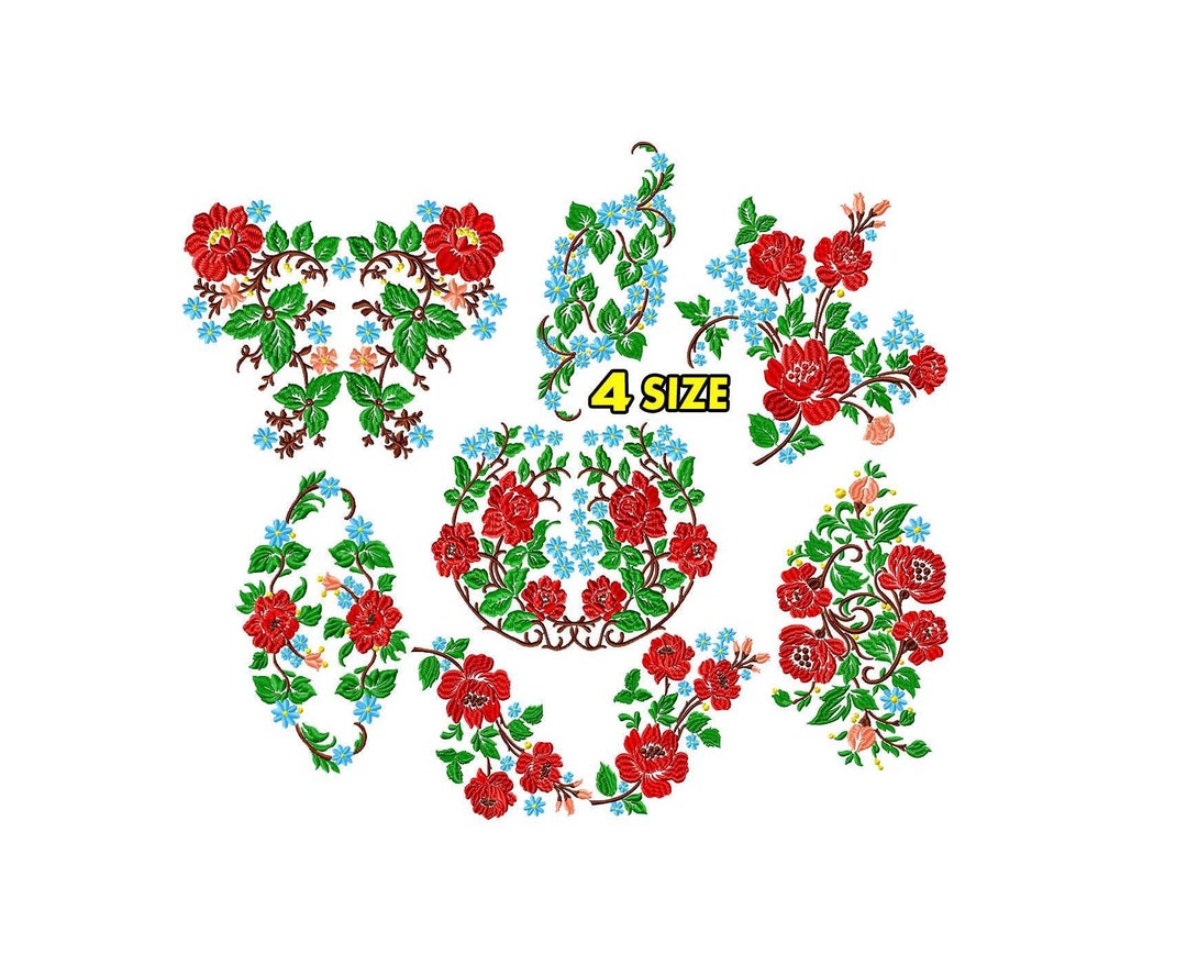 Botanical Rose Embroidery Design Bundle - Floral Rose Embroidery ...