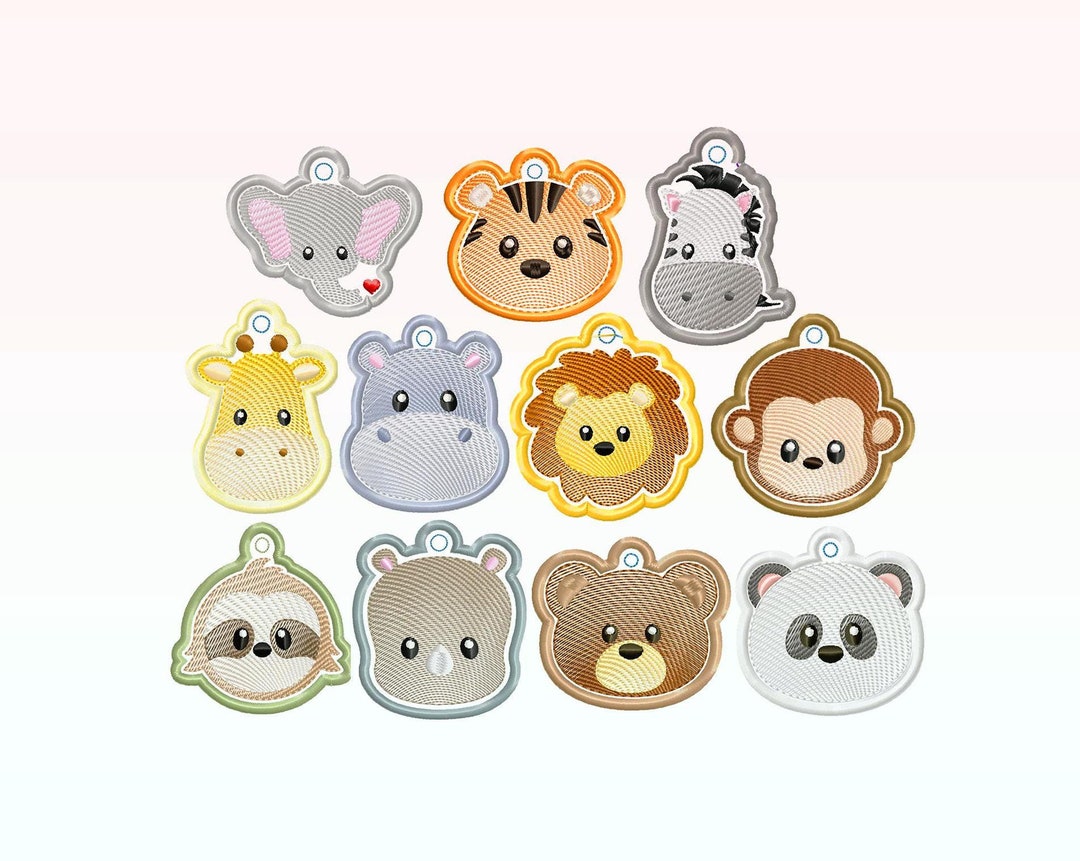 Animal Face Key Tag Embroidery Design Bundle - Safari Snap Tab ...