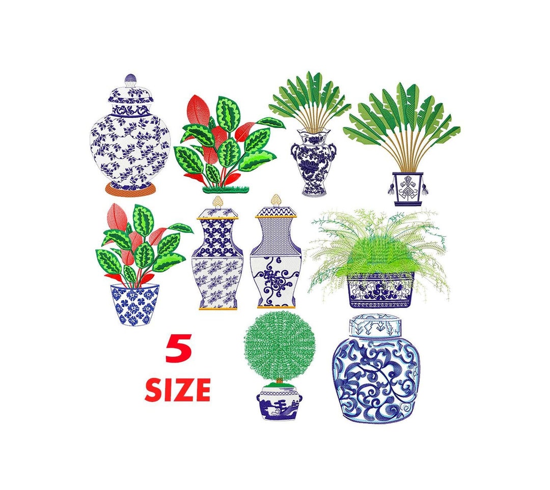 9+ Flower Pot Embroidery Design Bundle - Floral Vases Embroidery ...