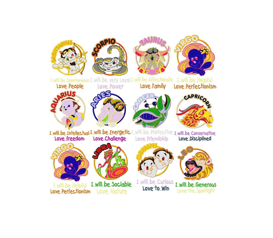 Zodiac Signs Embroidery Design Bundle - Astrology Monogram Embroidery ...