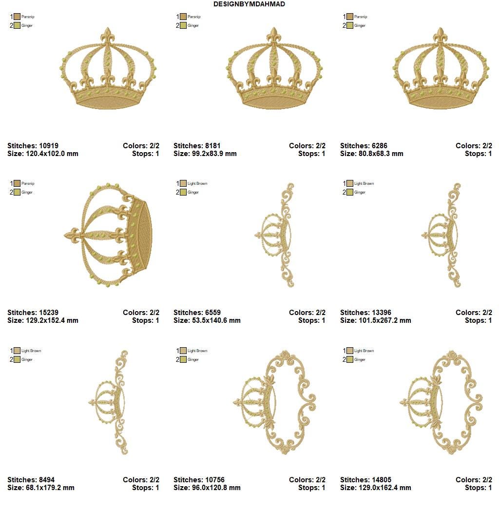 Queen Tiara Embroidery Design Bundle - Crown Frame Wreath Embroidery ...