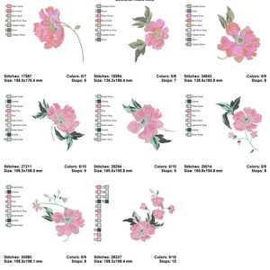 Pink Flower Embroidery Design Bundle - Pink Floral Poppy Embroidery ...