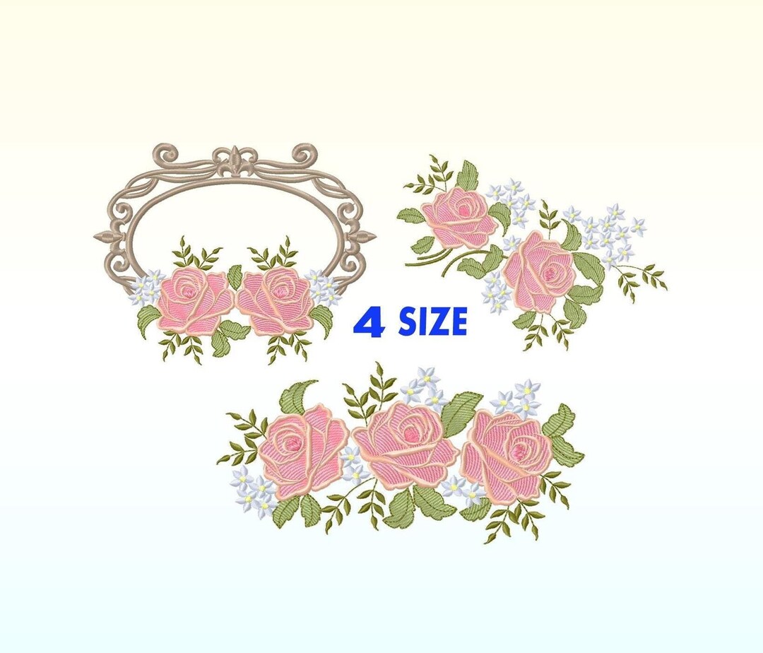 Rose Wreath Monogram Embroidery Design Bundle - Rose Border Embroidery ...