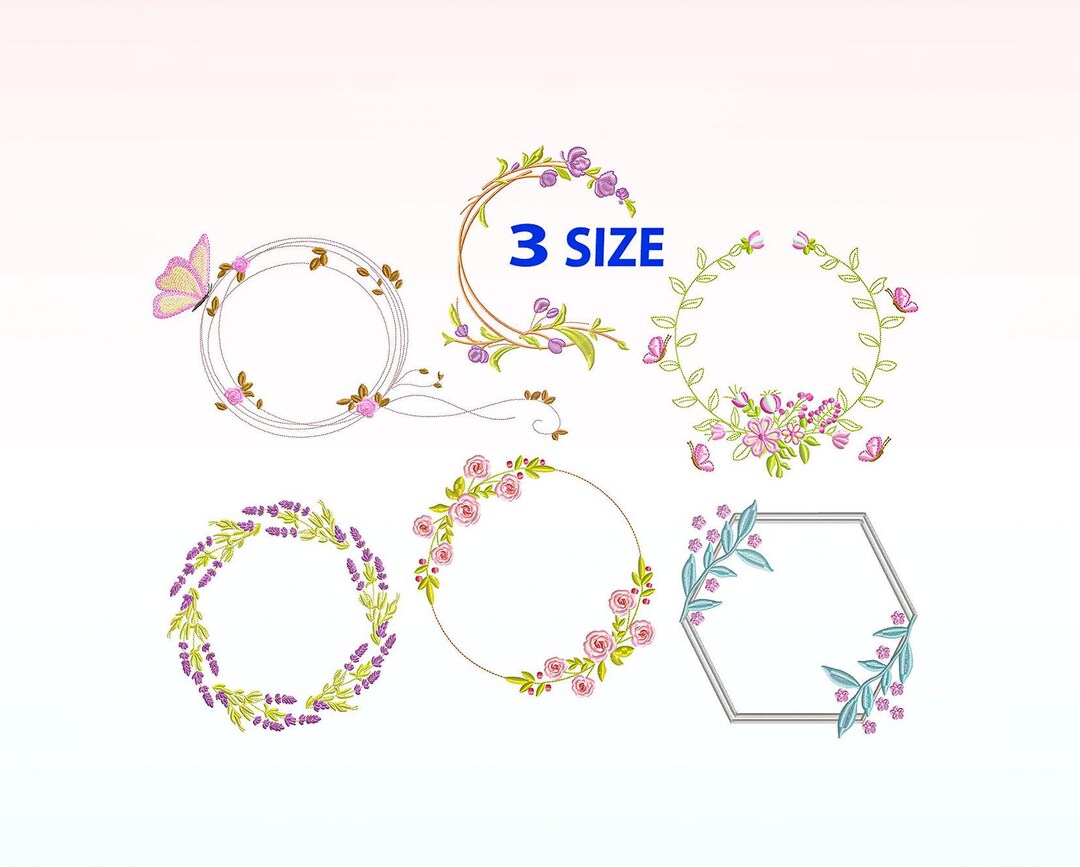 Floral Wreath Embroidery Design Bundle - Floral Frame Monogram ...