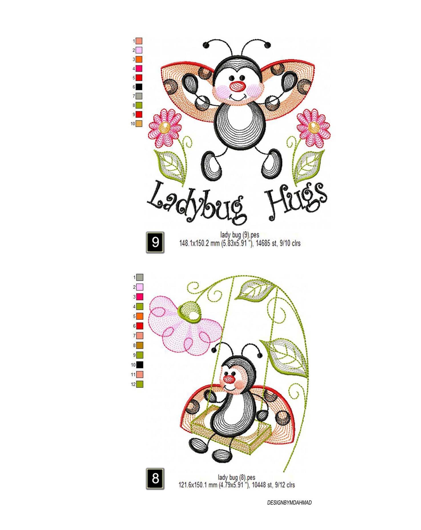 10 Lady Bug Butterfly Embroidery Designs Bundle Files Heart Embroidery ...