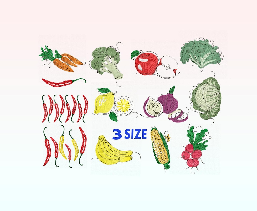 Vegetable Embroidery Design Bundle - Kitchen Embroidery Designs Machine ...