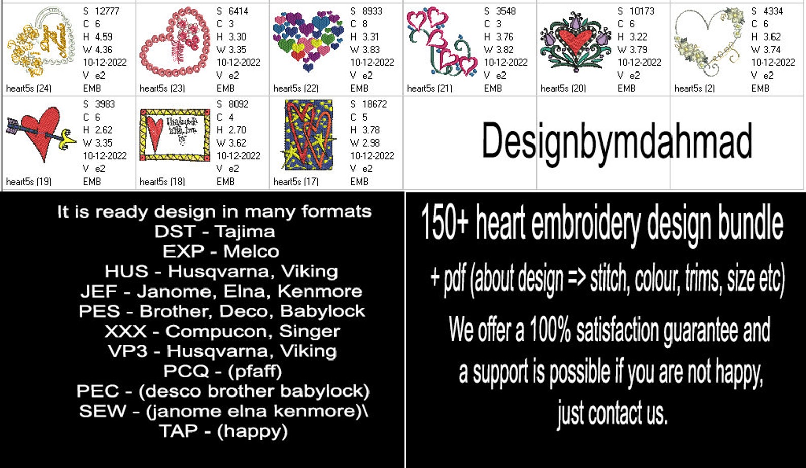 150+ Heart Embroidery Designs Bundle - Heart Machine Embroidery Design ...