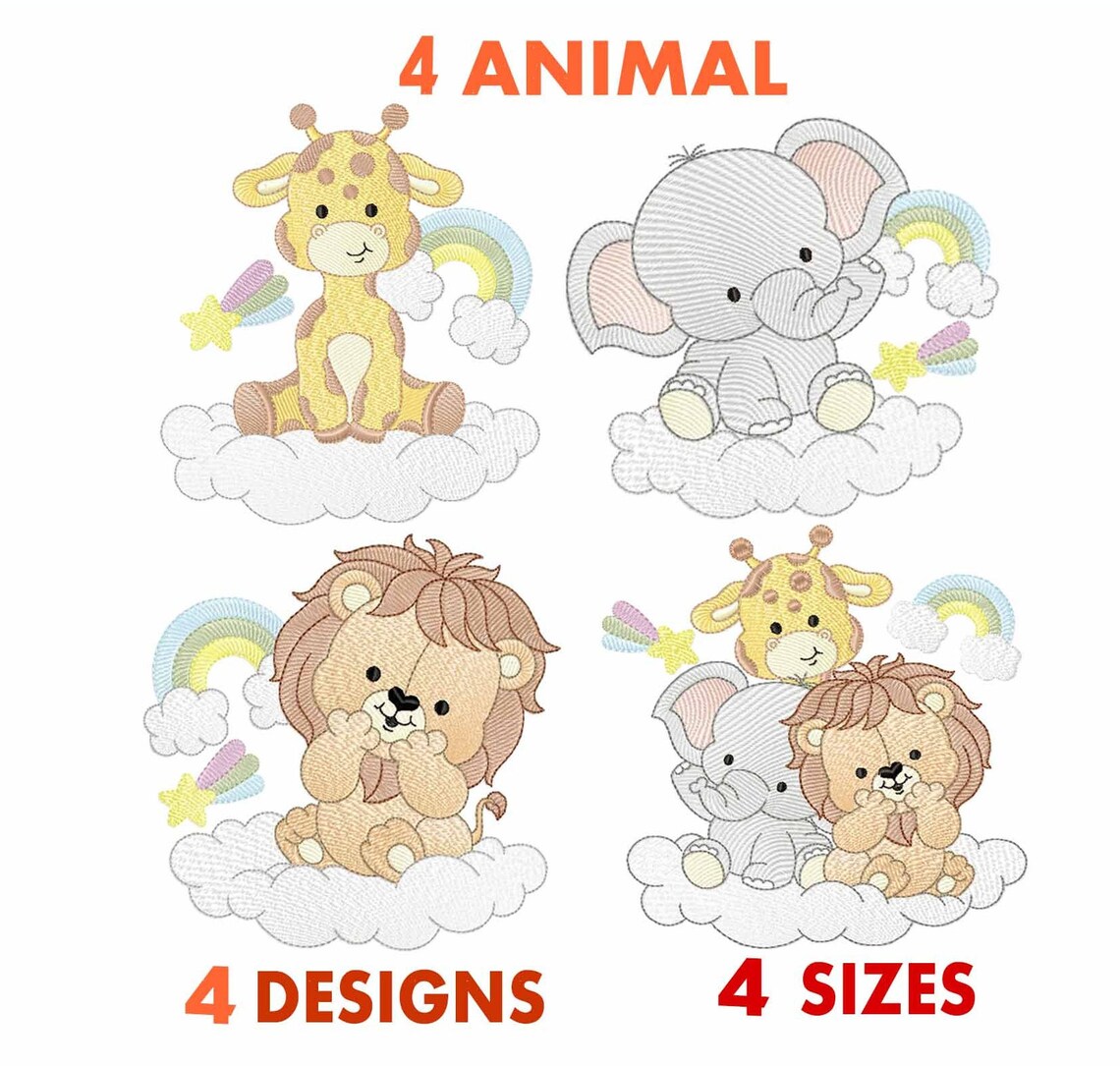 4 Safari Embroidery Design Bundle Woodland Animal Embroidery Designs ...