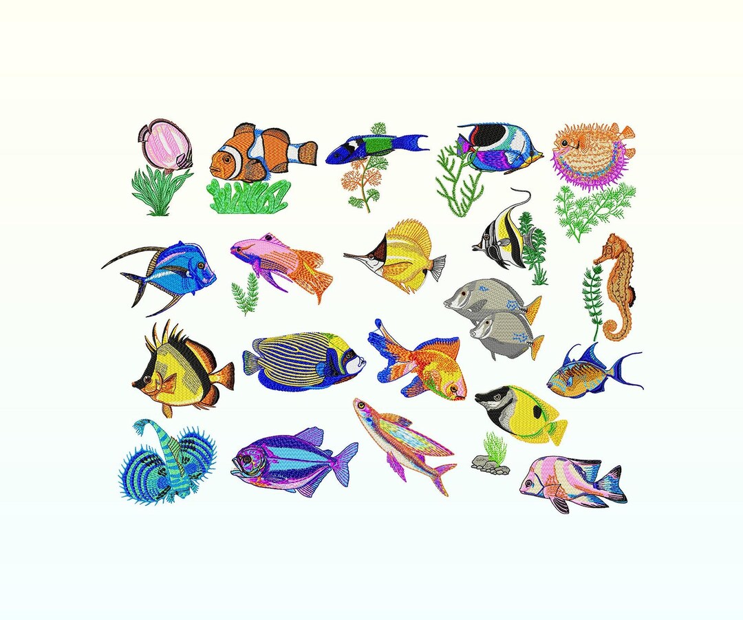 20+ Tropical Fish Embroidery Design Bundle - Sea Creature Embroidery ...