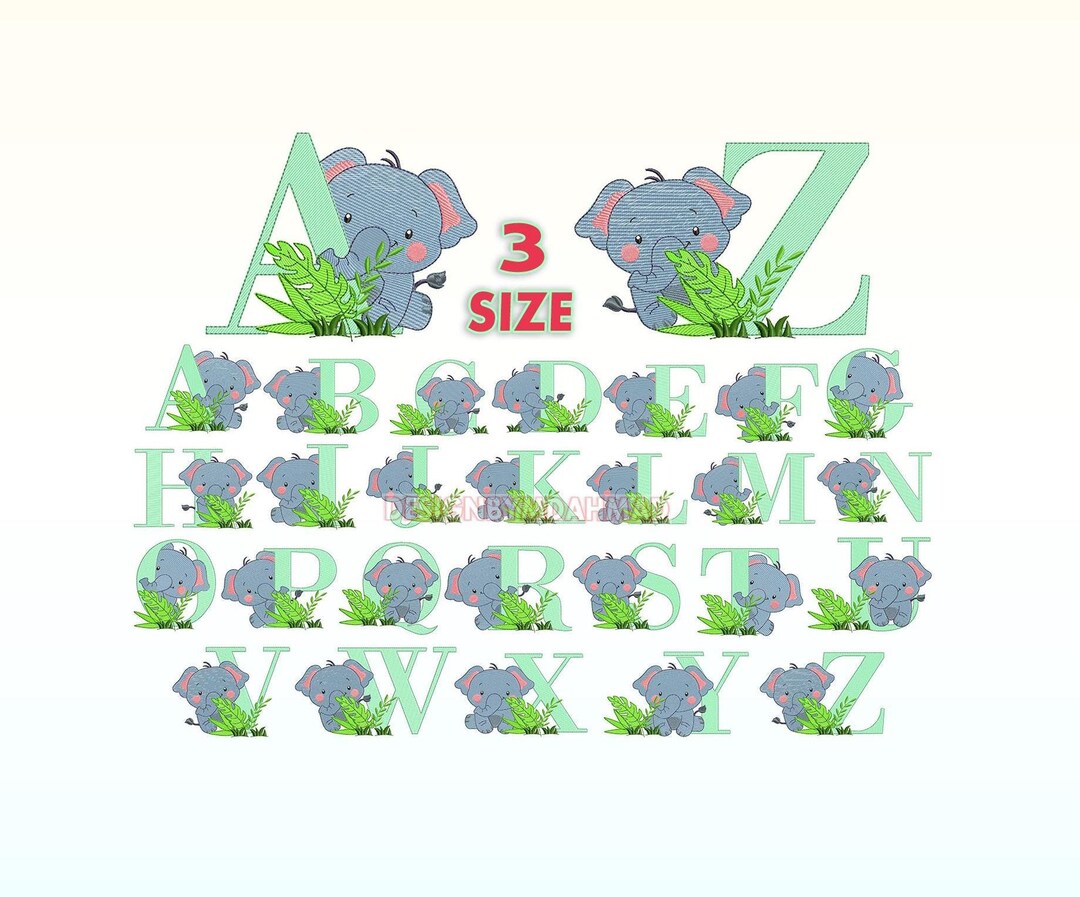 Elephant Alphabet Embroidery Design Bundle - Elephant Font Embroidery ...