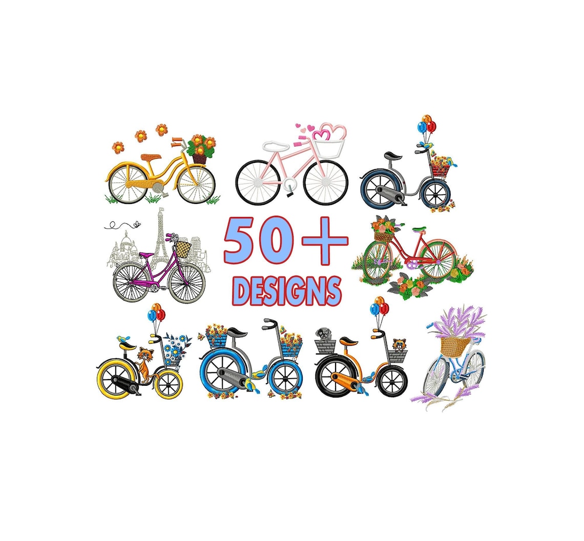 50+ Floral Bike Embroidery Design Bundle - Cycle Embroidery Designs ...