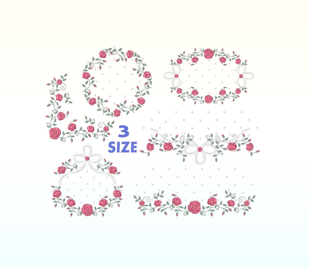 Pastel Rose Embroidery Design Bundle - Rose Wreath Monogram Embroidery ...