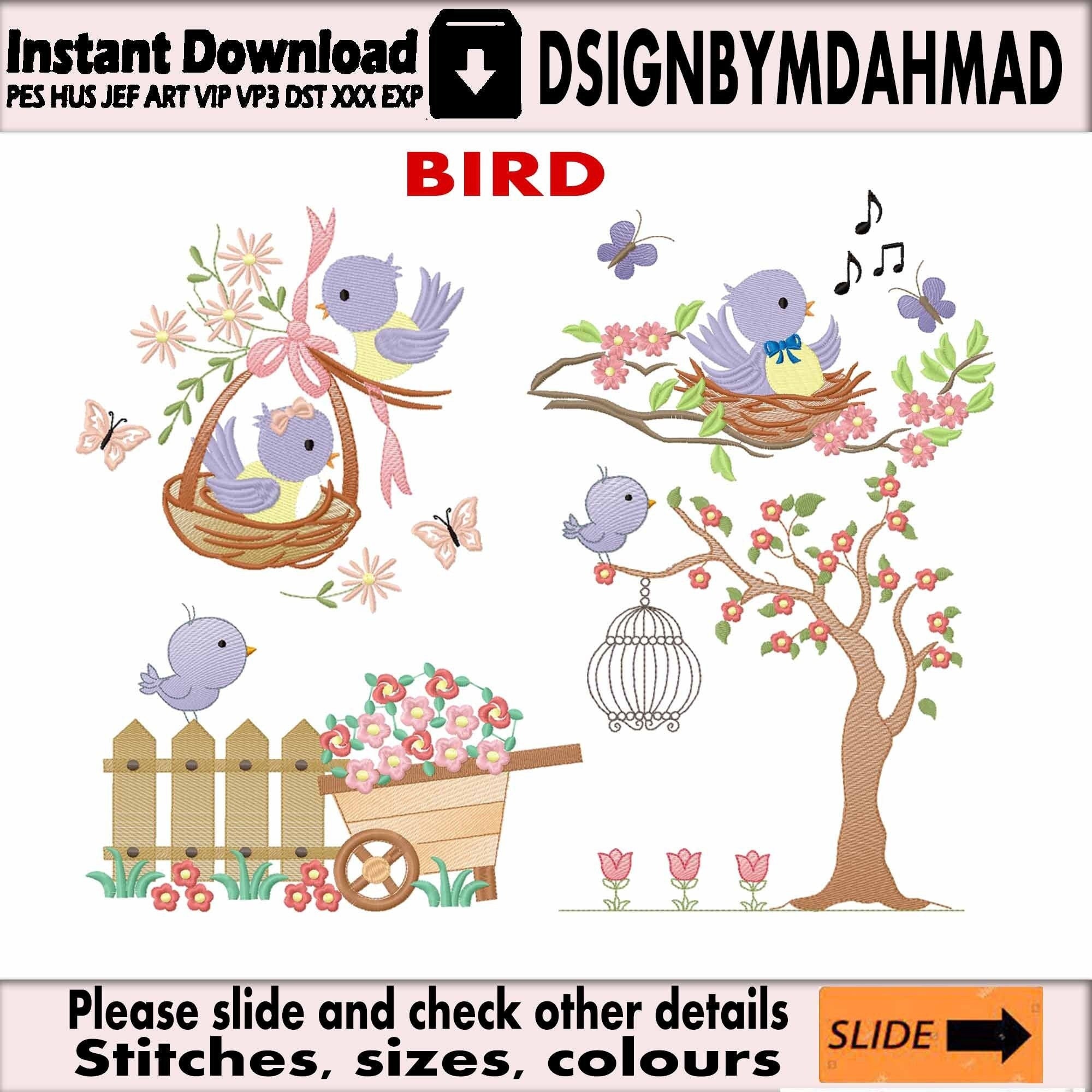 Birds Embroidery Design Bundle, Butterfly Embroidery Designs, Machine ...