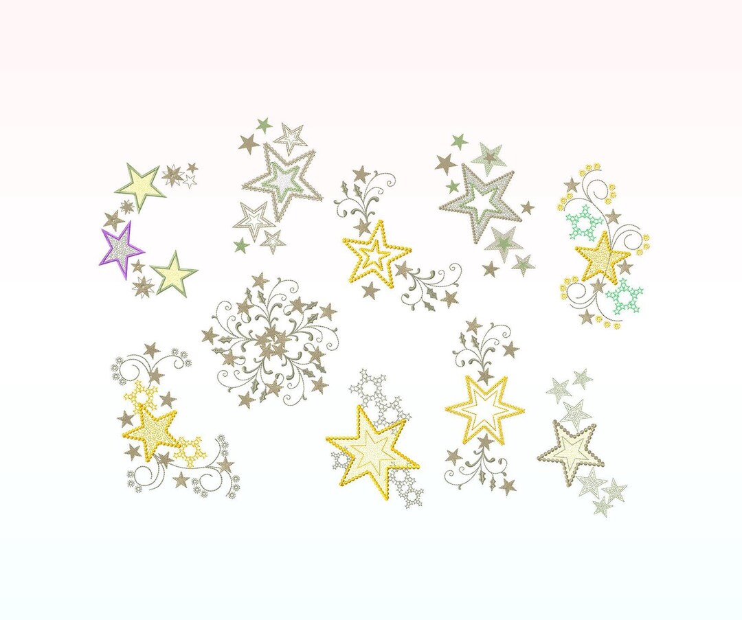 Floral Stars Embroidery Design Bundle - Shooting Swirly Classy Stars ...