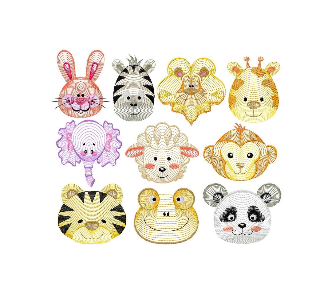 Safari Face Embroidery Design Bundle - Face Embroidery Designs Machine ...
