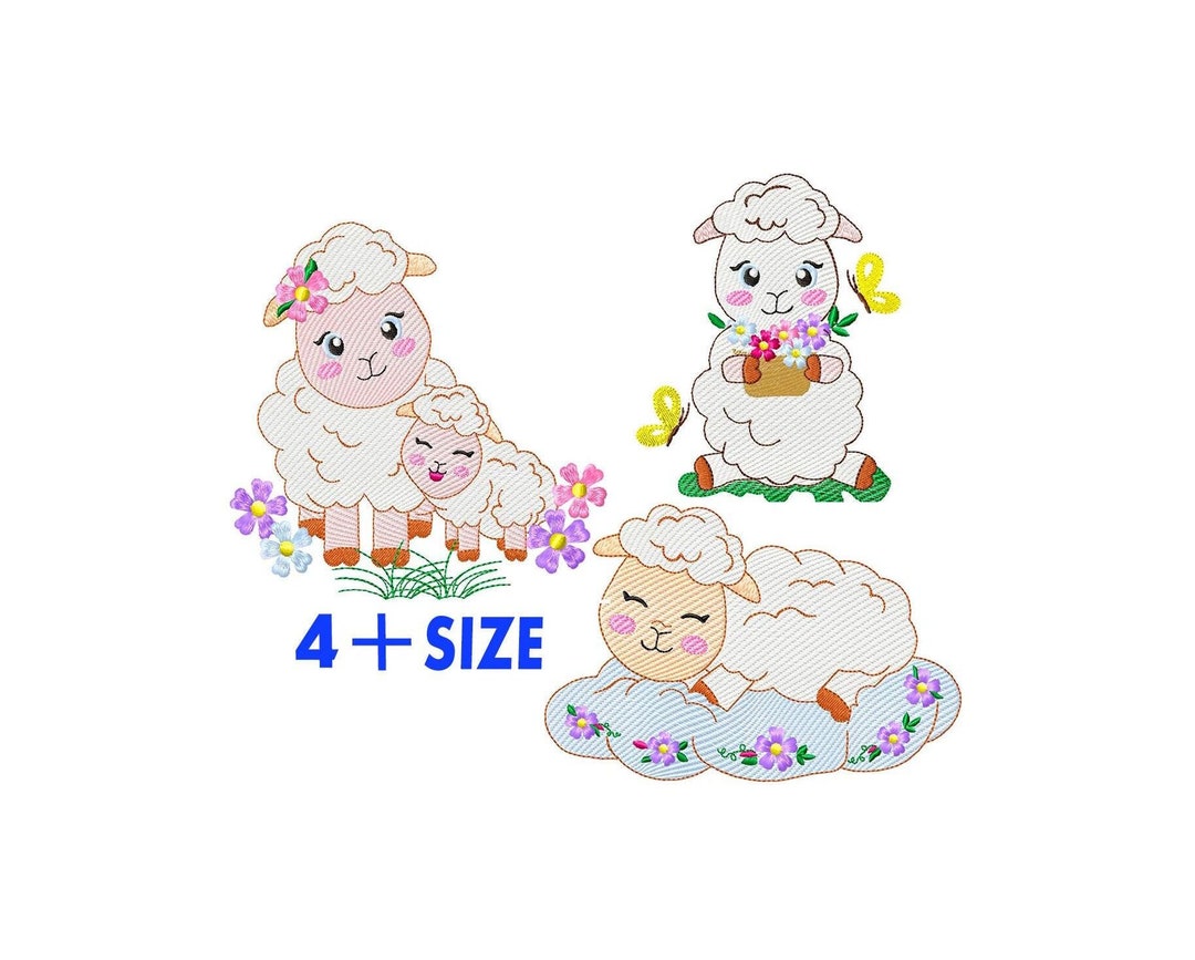 Floral Sheep Embroidery Design Bundle Lamb Embroidery Designs Machine ...