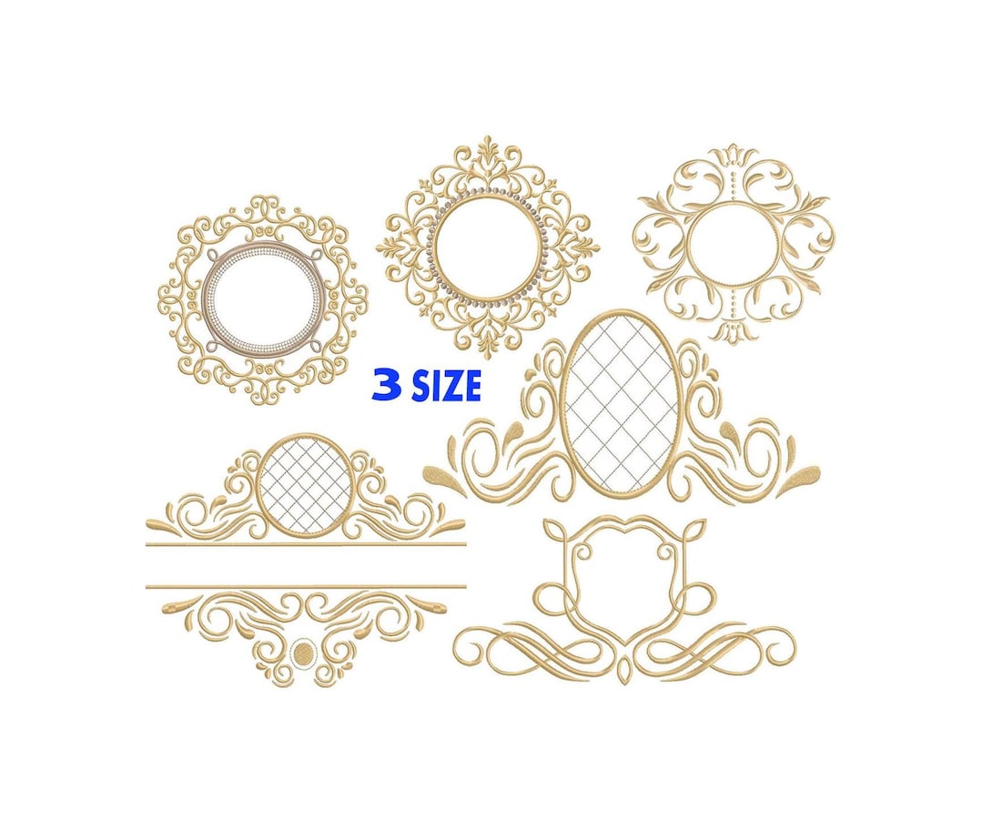 Golden Baroque Monogram Embroidery Design Bundle - Frame Embroidery ...