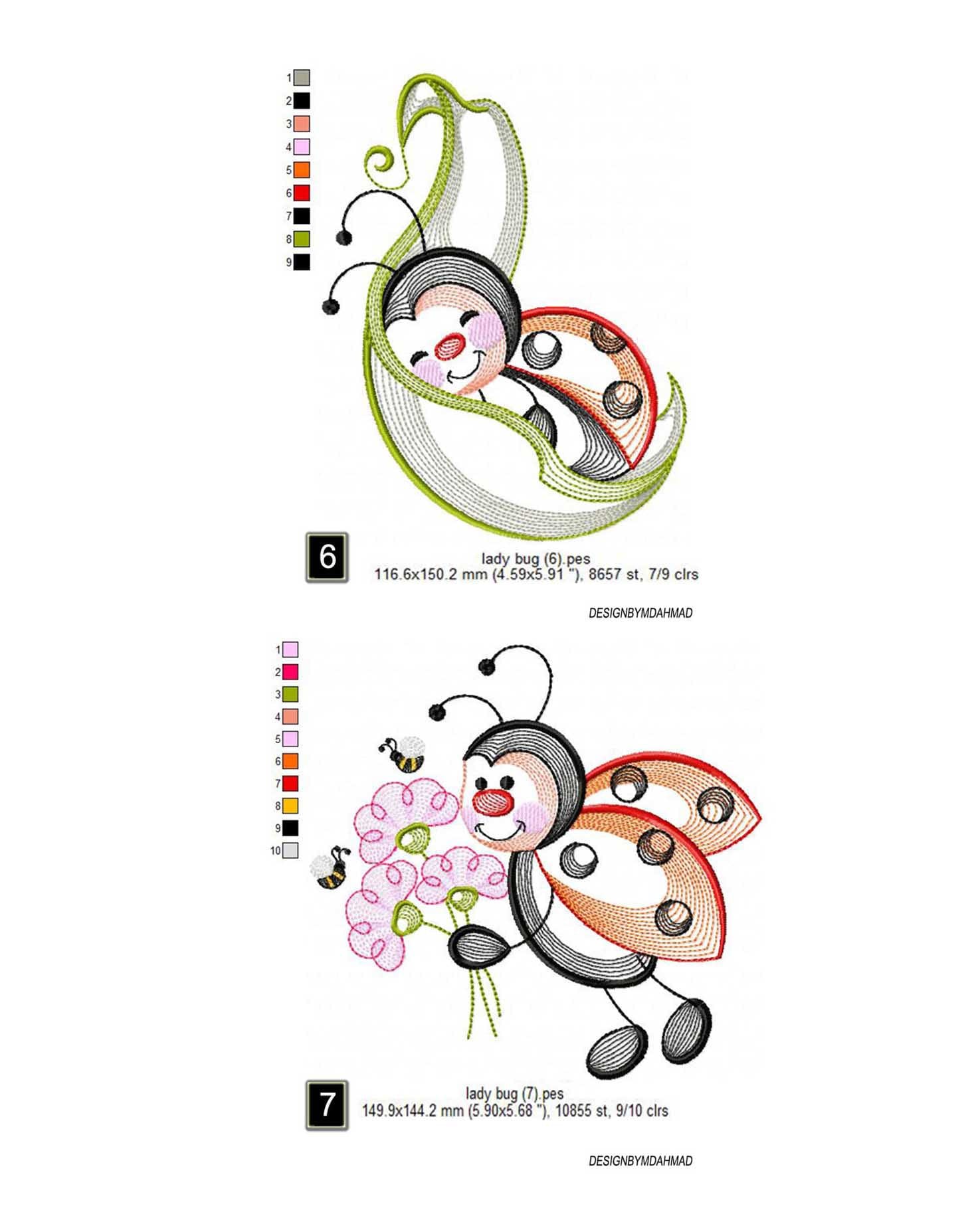 10 Lady Bug Butterfly Embroidery Designs Bundle Files Heart Embroidery ...