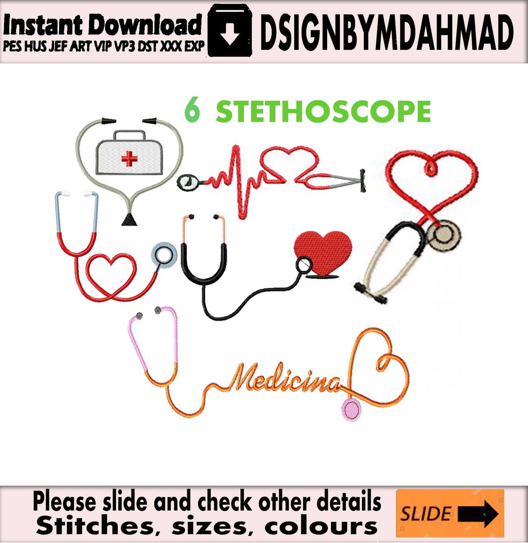 7 Stethoscope Embroidery Design Bundle, Machine Embroidery Designs ...