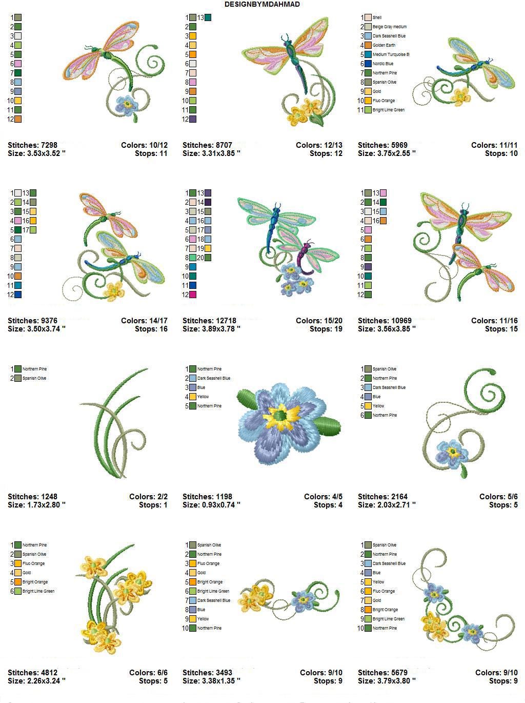 Floral Dragonfly Embroidery Design Bundle - Butterfly Embroidery ...