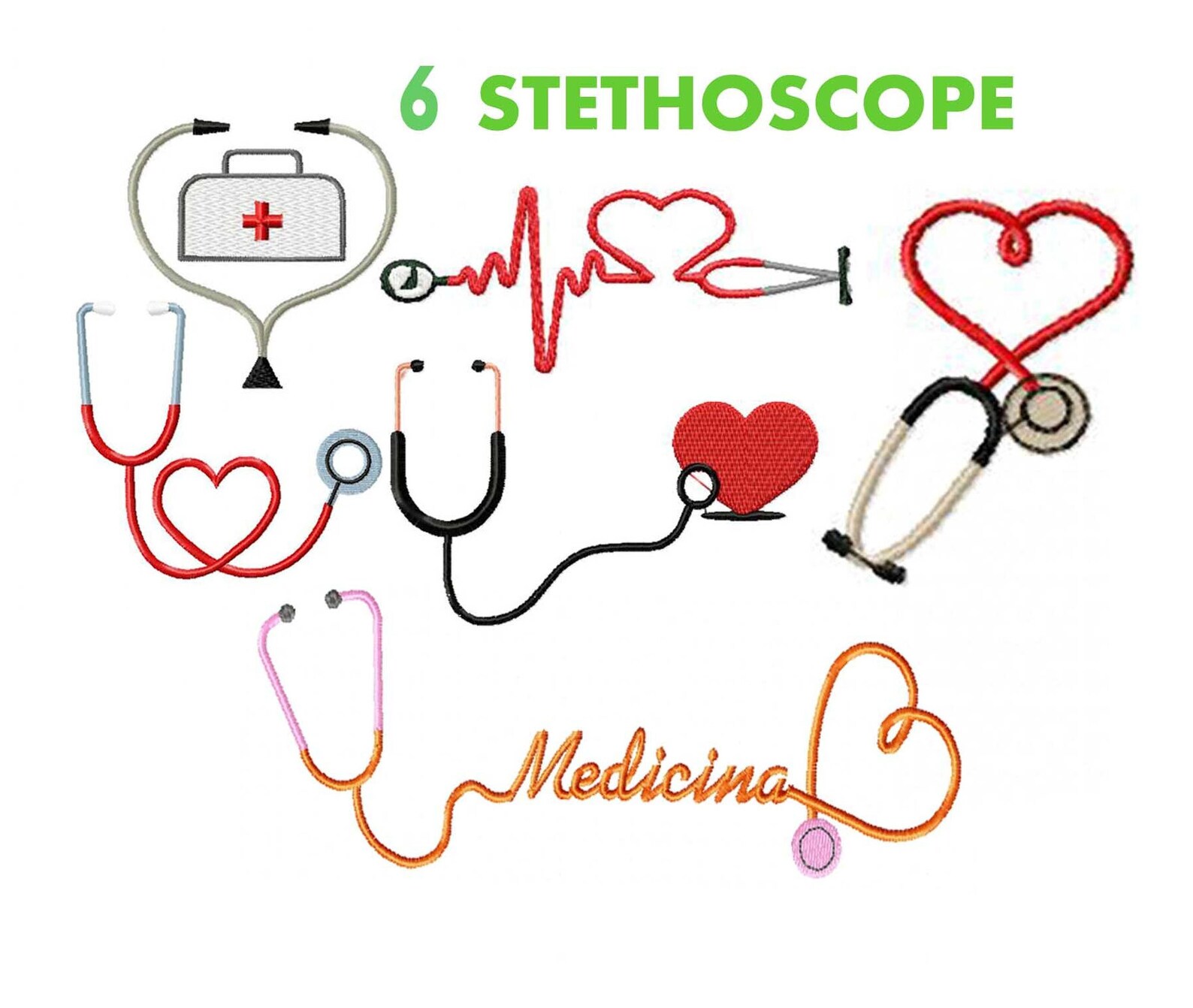 7 Stethoscope Embroidery Design Bundle, Machine Embroidery Designs ...