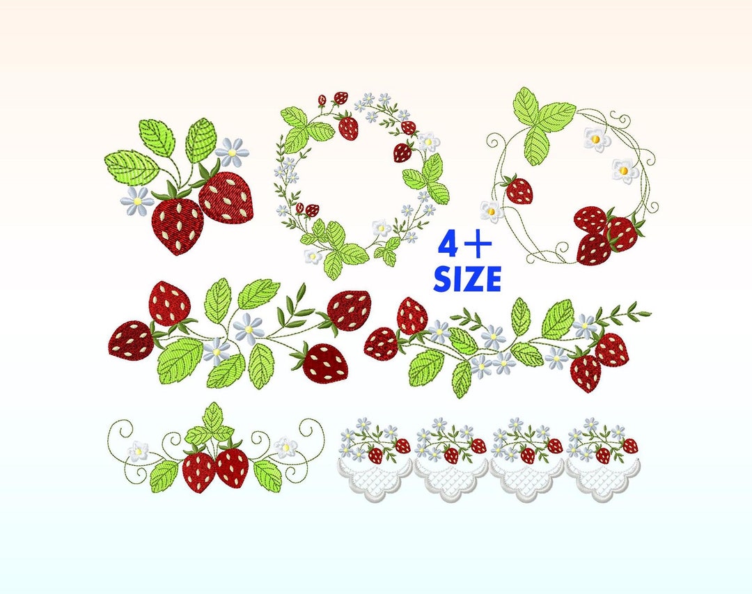 Strawberry Wreath Embroidery Design Bundle - Food Tree Embroidery ...