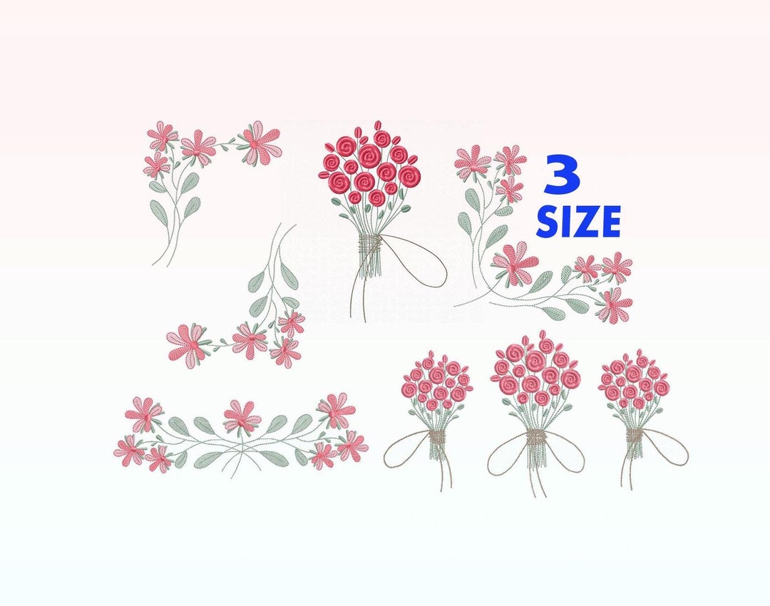 Floral Bouquet Embroidery Design Bundle - Floral Frame Wreath ...