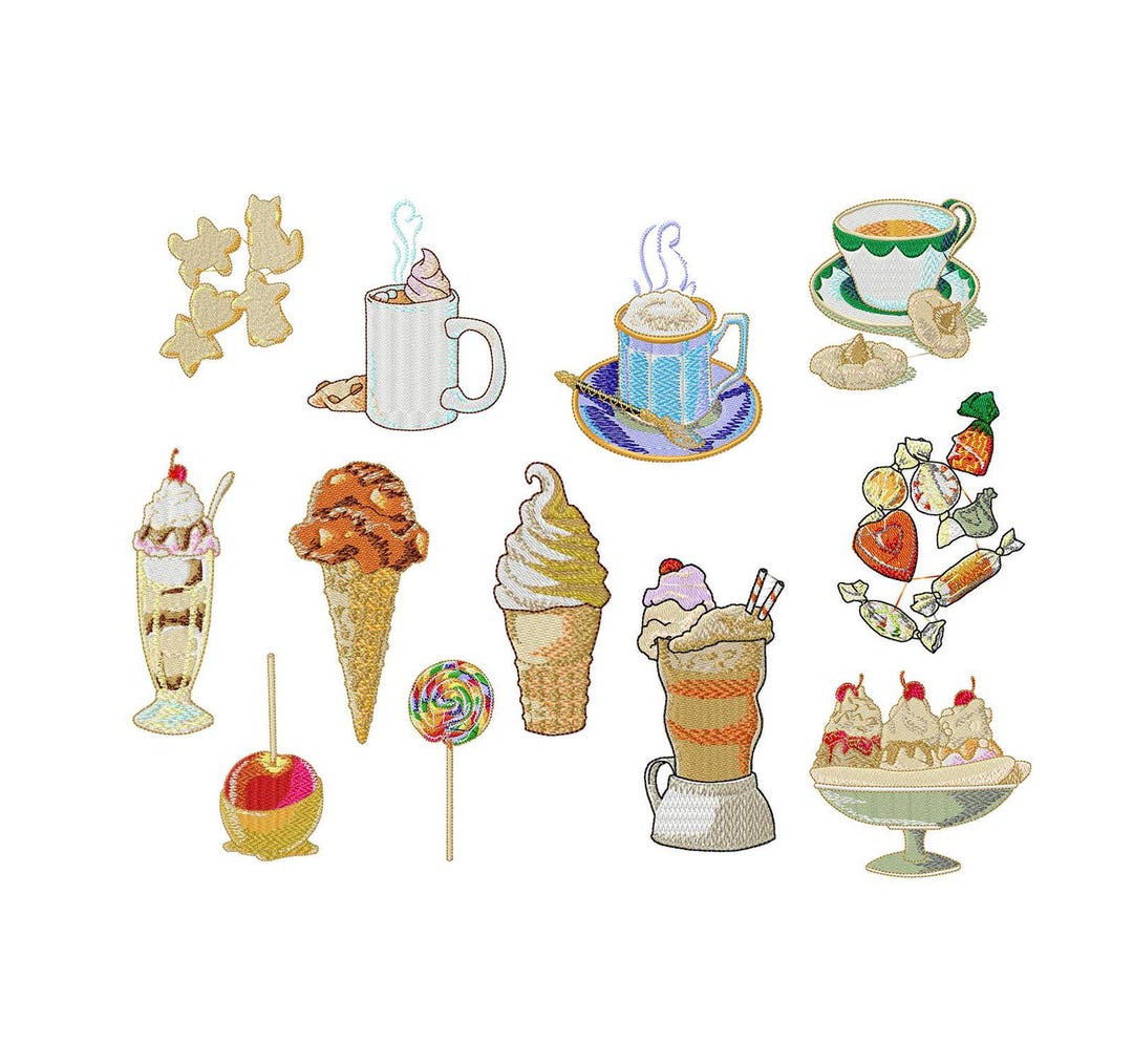 Tea Cup Embroidery Design Bundle - Pastries Embroidery Designs Machine ...