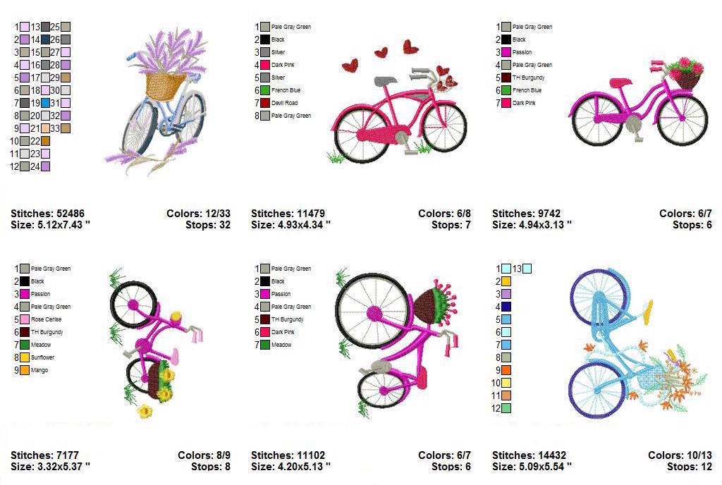 50+ Floral Bike Embroidery Design Bundle - Cycle Embroidery Designs ...
