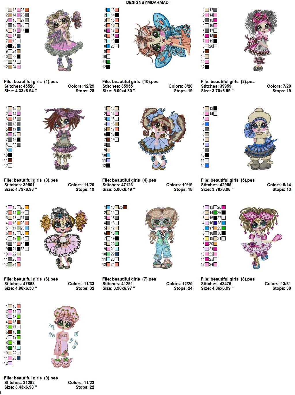 Cute Girl Embroidery Design Bundle Baby Girl Embroidery Designs Machine ...