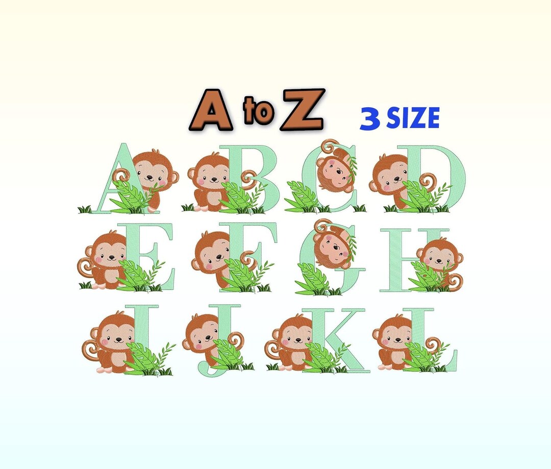 Baby Monkey Alphabet Embroidery Design Bundle - Monkey Font Embroidery ...