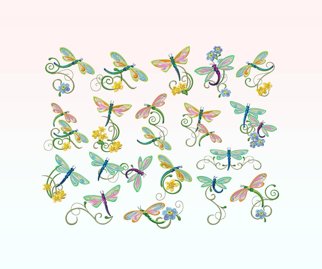 Floral Dragonfly Embroidery Design Bundle - Butterfly Embroidery ...