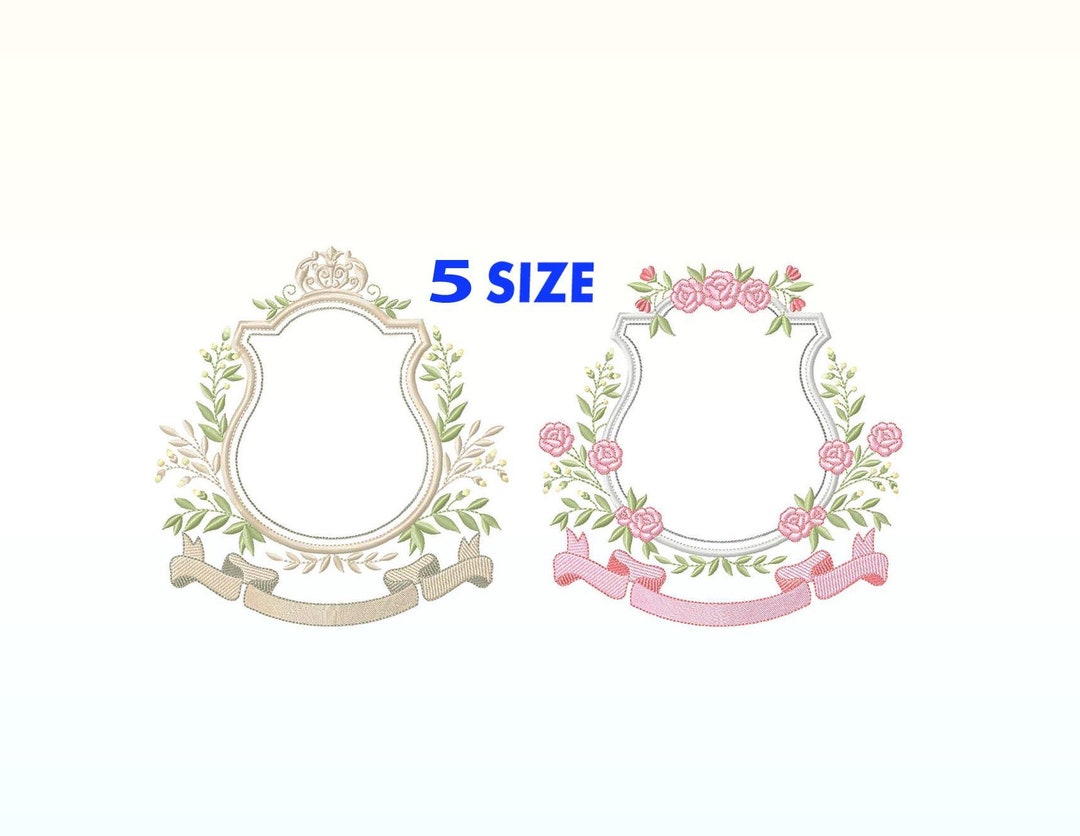 Floral Shield Monogram Embroidery Design Bundle - Decorative Crest ...