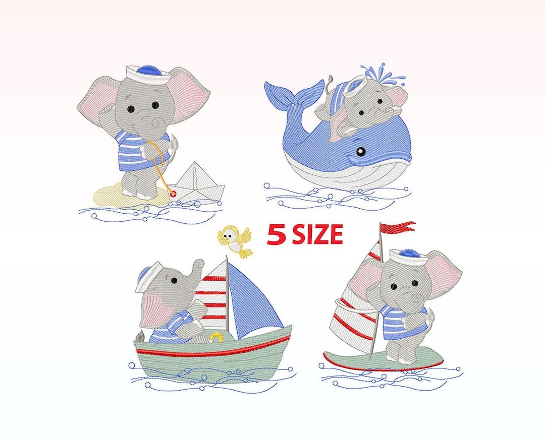 Sailor Elephant on Sea Embroidery Design Bundle - Shark Embroidery ...