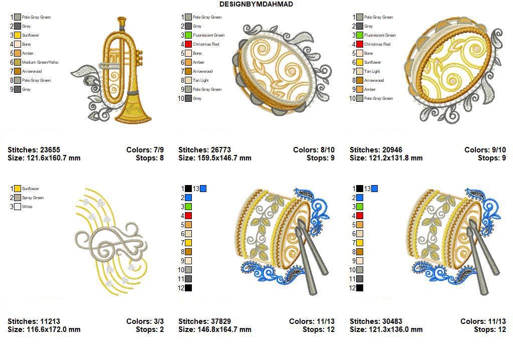 Musical Instrument Embroidery Design Bundle - Drum Embroidery Designs ...